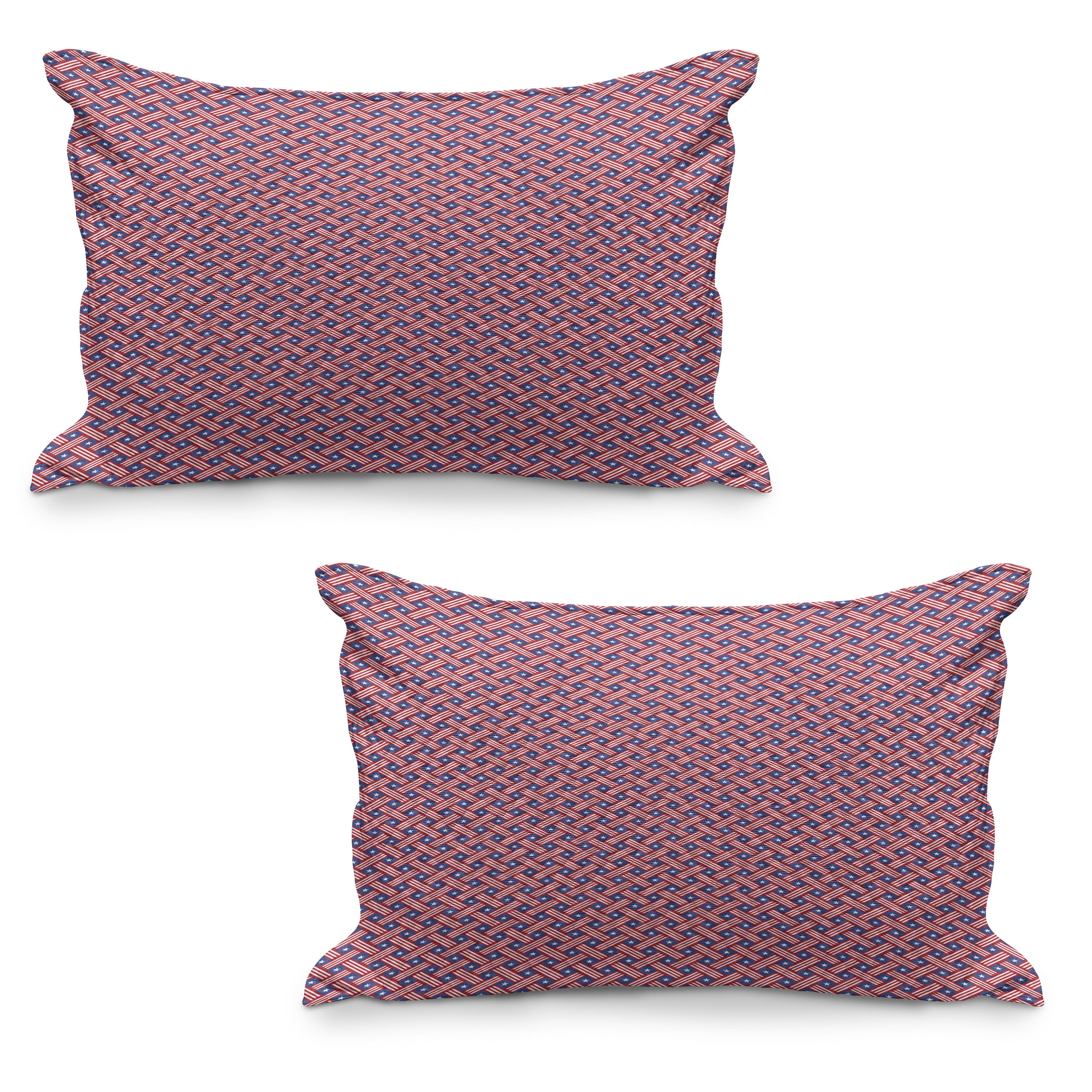 4th of July Quilted Pillowcover Set of 2, Diagonal Stripes with Stars ...