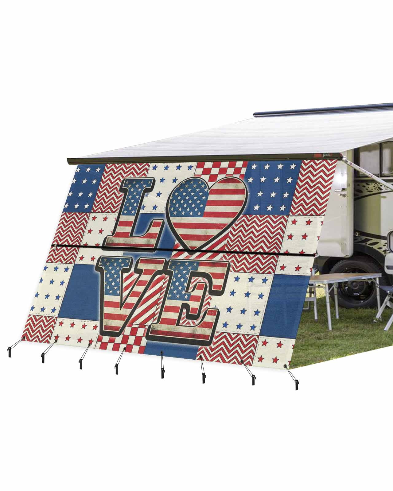4th of July RV Awning Sun Shade Screen 9'X15.3' Red White and Blue ...