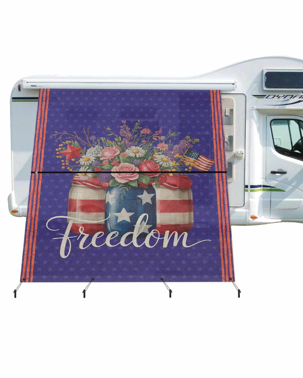 4th of July RV Awning Sun Shade Screen 9'X7' Patriotic American Flag ...