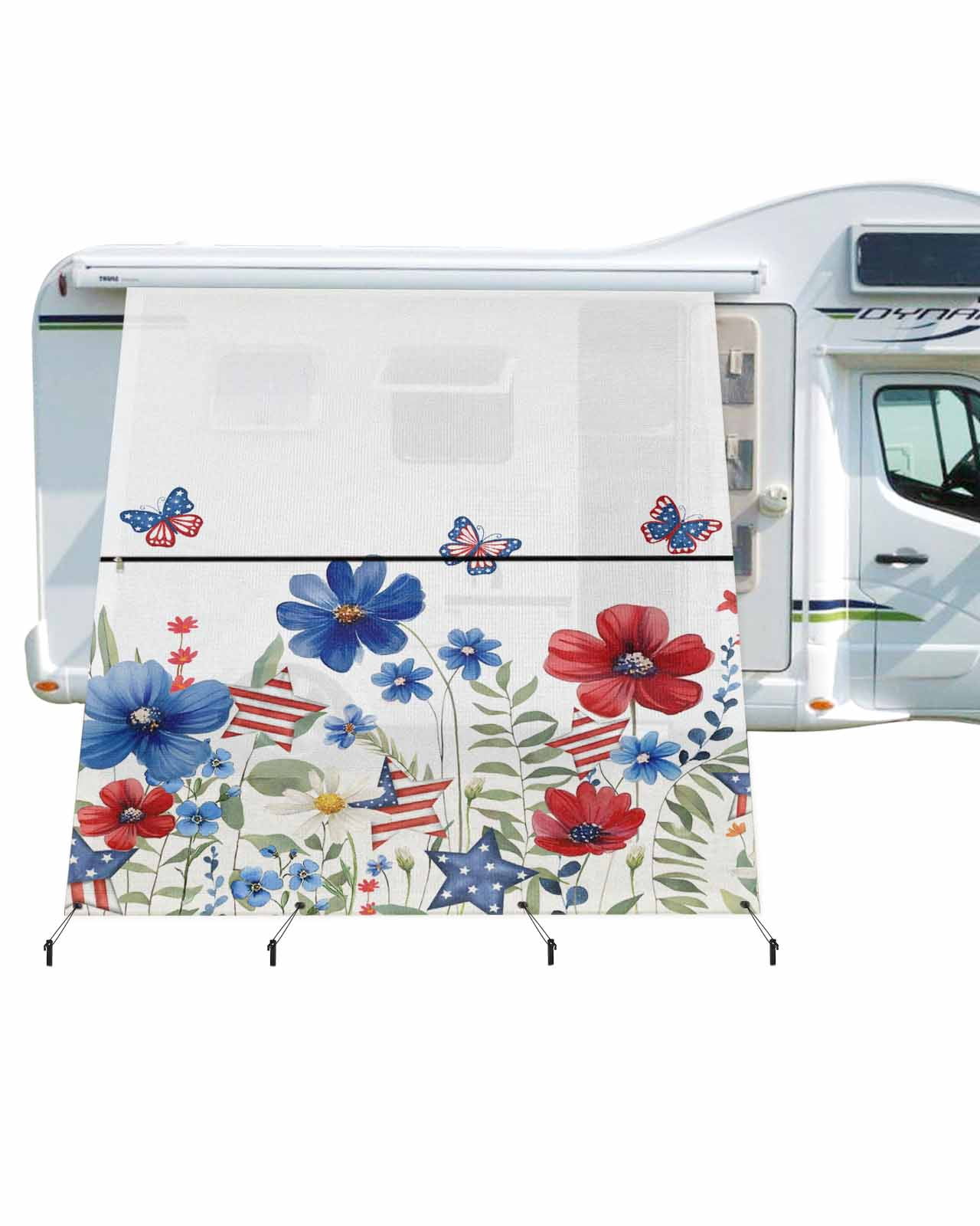 4th of July RV Awning Sun Shade Screen 9'X7' Patriotic Cosmos Flower ...
