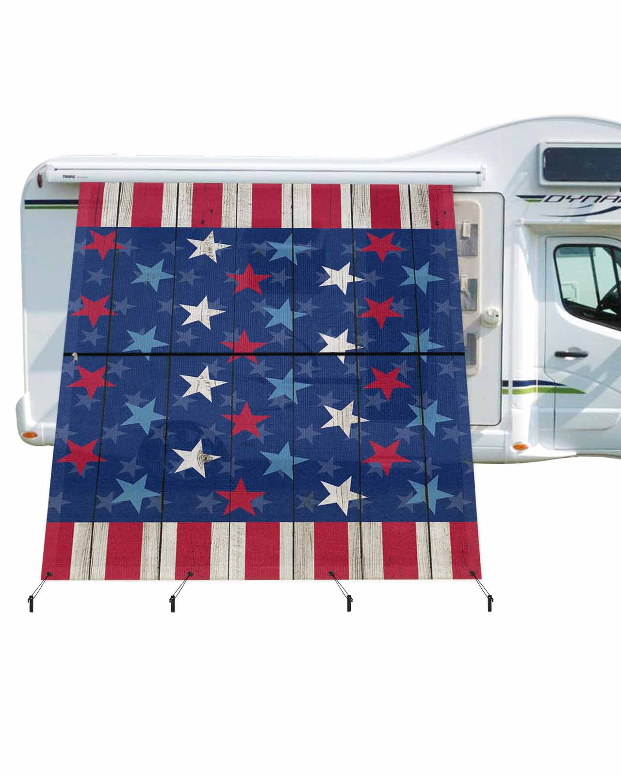 4th of July RV Awning Sun Shade Screen 9'X7' USA Blue Stars Flag Mesh ...