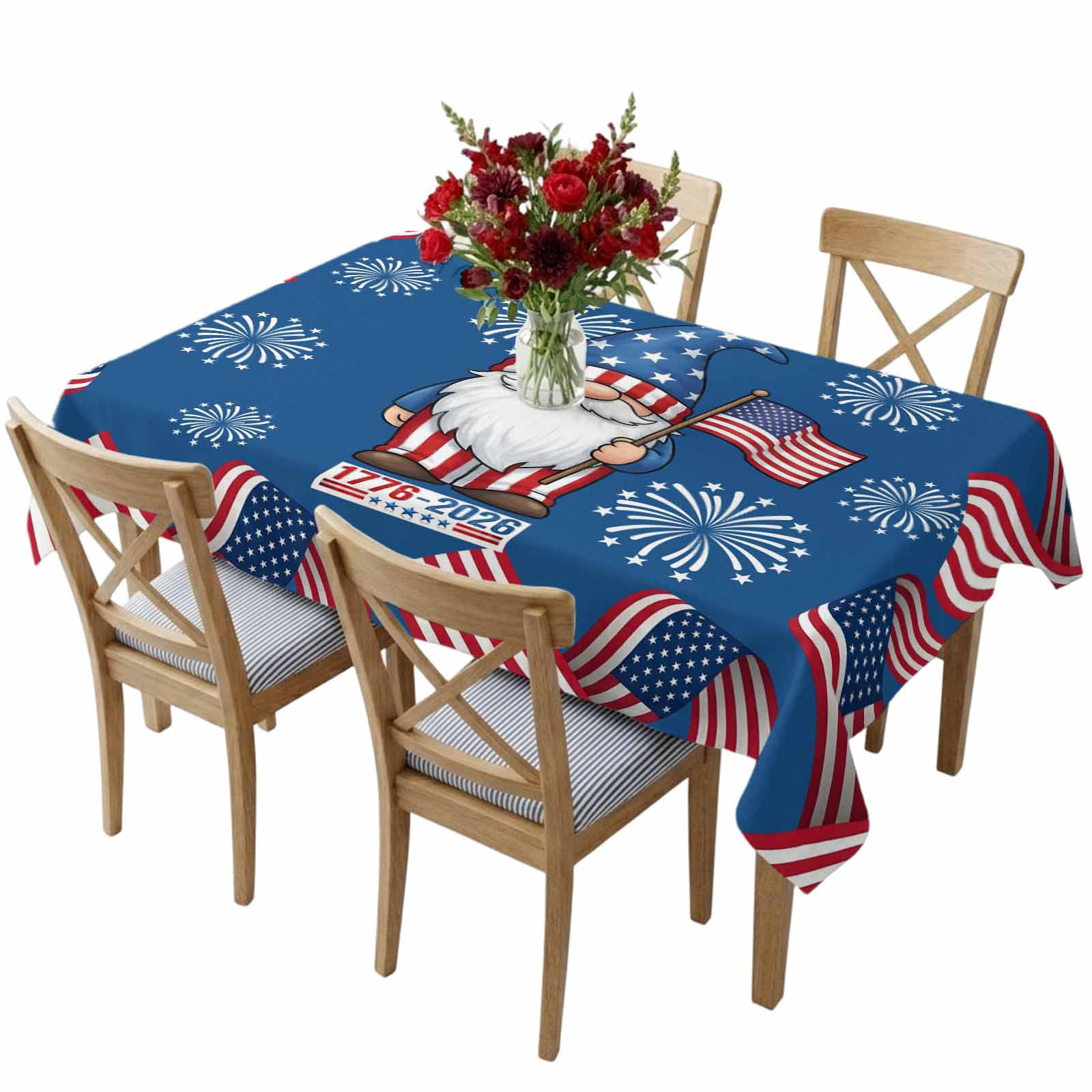 4th of July Rectangle Tablecloth 52 x 70 Inches Patriotic Gnome Stars ...