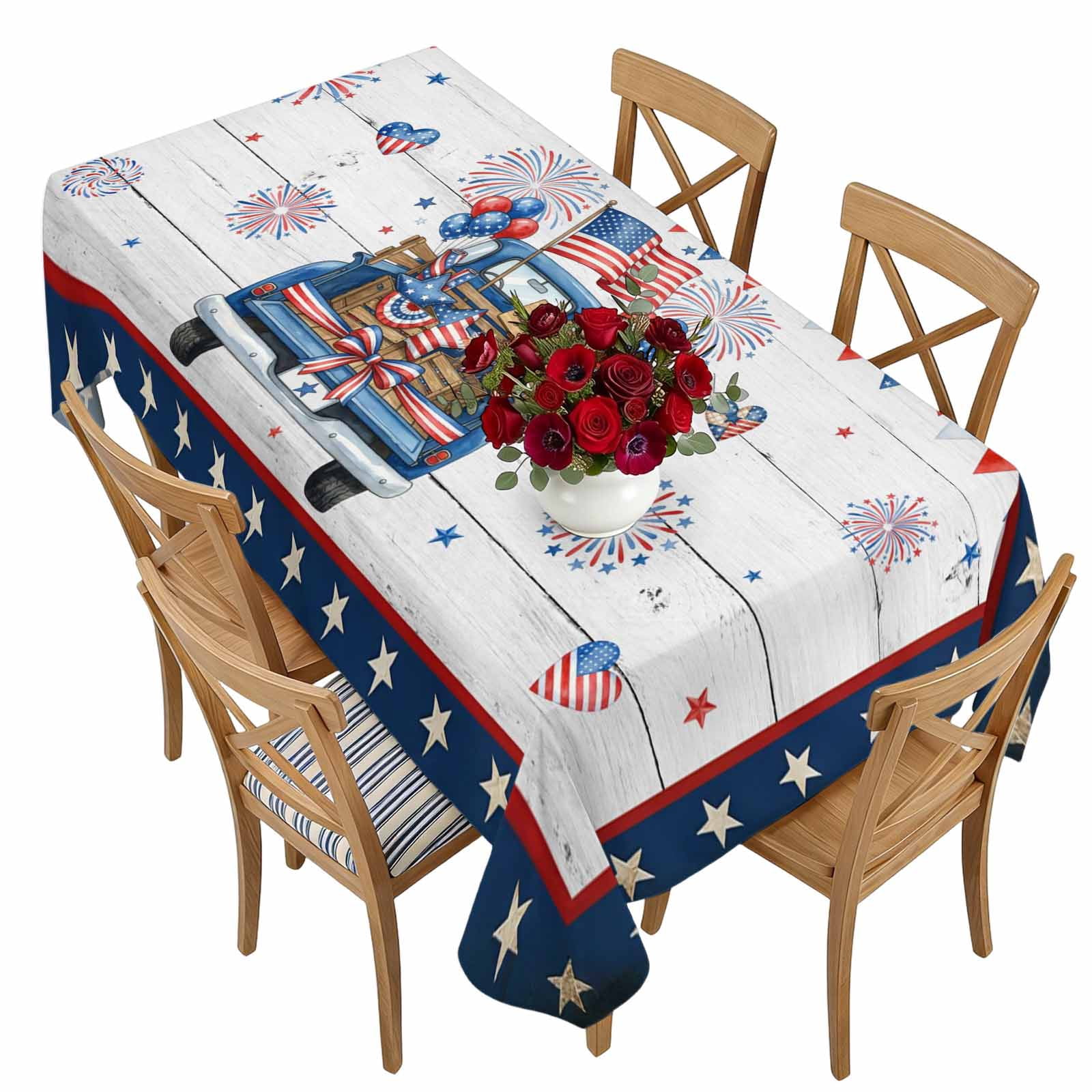4th of July Rectangle Tablecloth 54 x 108 Patriotic Start Truck ...
