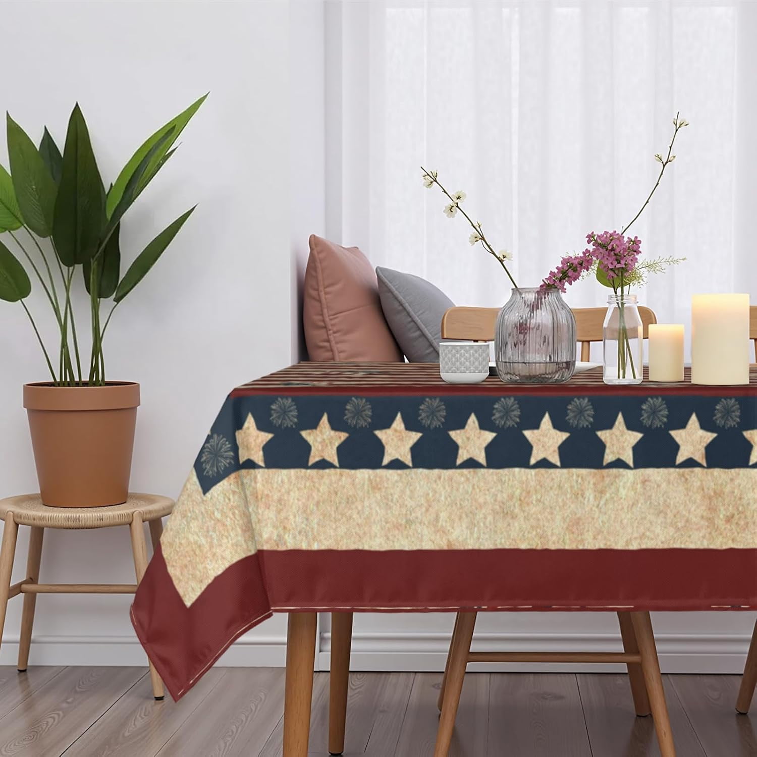 4th of July Rectangular Tablecloth 60x84 Inch Water-Resistant Washable ...