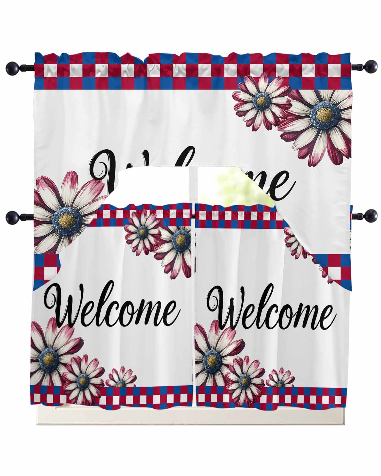 4th of July Red Blue Kitchen Curtains Swag Valance and Tier Curtains ...
