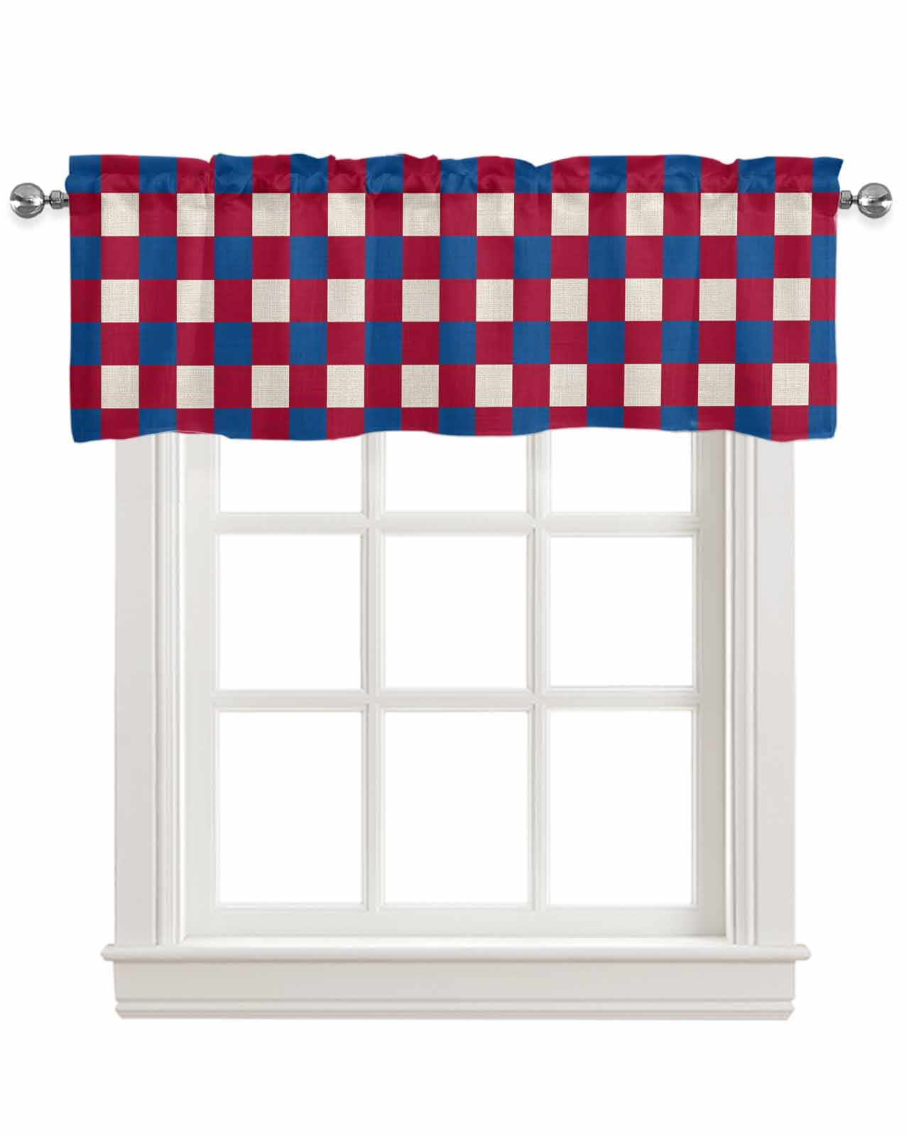 4th of July Red Blue Plaid Kitchen Valances for Windows Farmhouse Linen ...