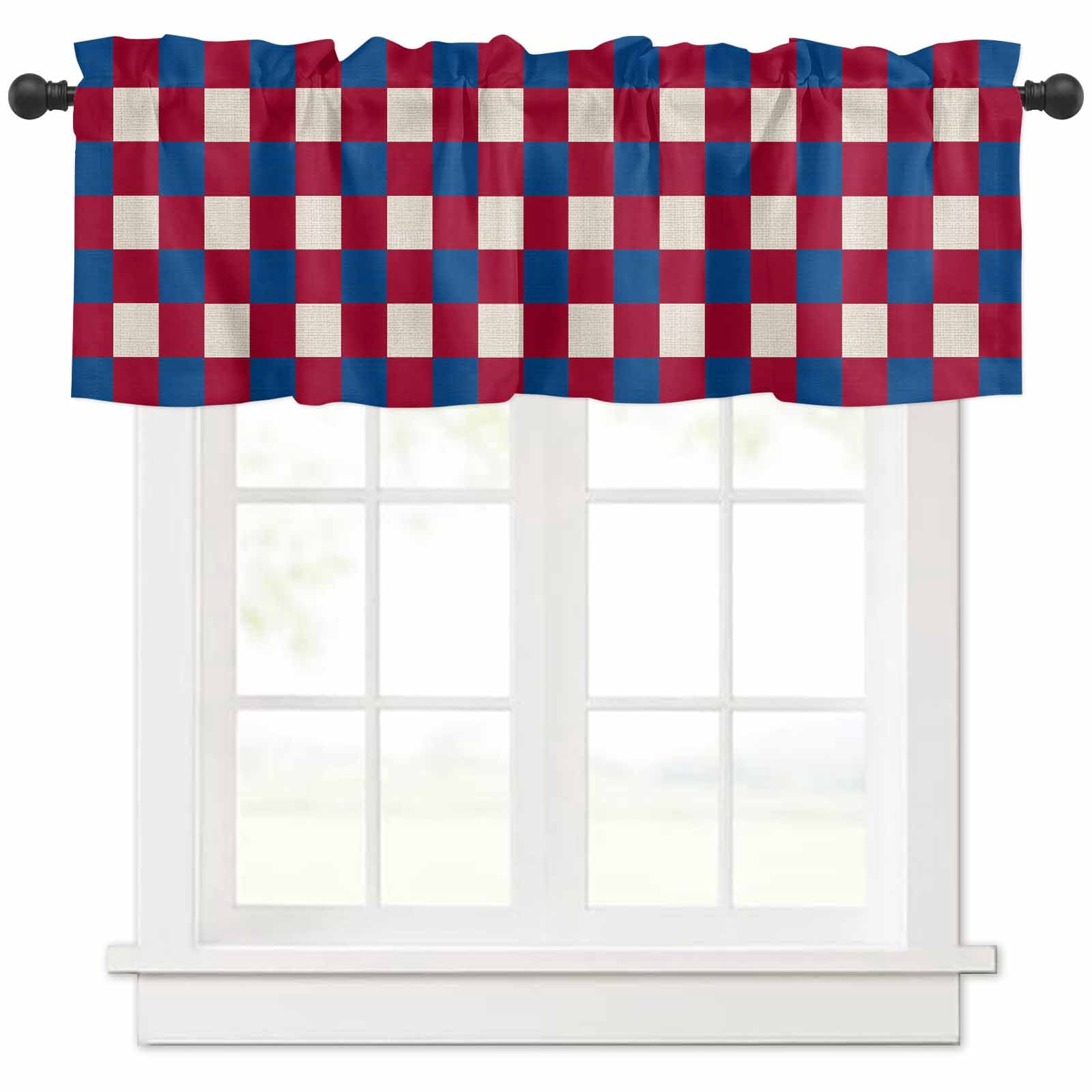4th of July Red Blue Plaid Valances for Windows Farmhouse Kitchen ...