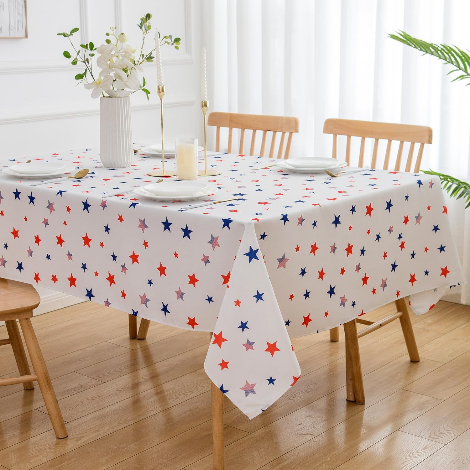 4th of July Red Blue Stars White Rectangle Tablecloth - 60" X 120 ...