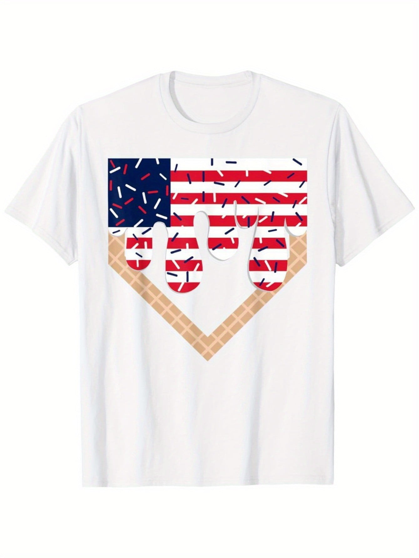 4th of July Red White and Blue Baseball Ice Cream Drip Boys T-Shirt for ...