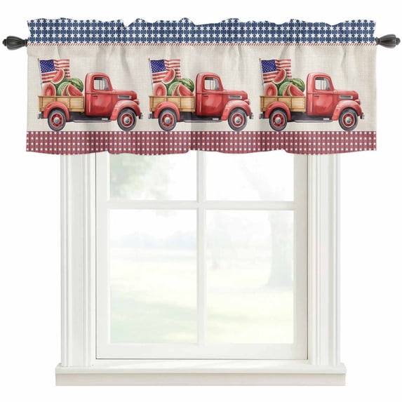 4th of July Rod Pocket Curtain Valance, Red Truck Watermelon Patriotic ...