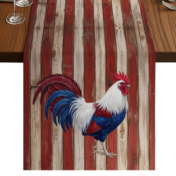 4th of July Rooster Burlap Cotton Table Runner 16x72 Inches Long ...