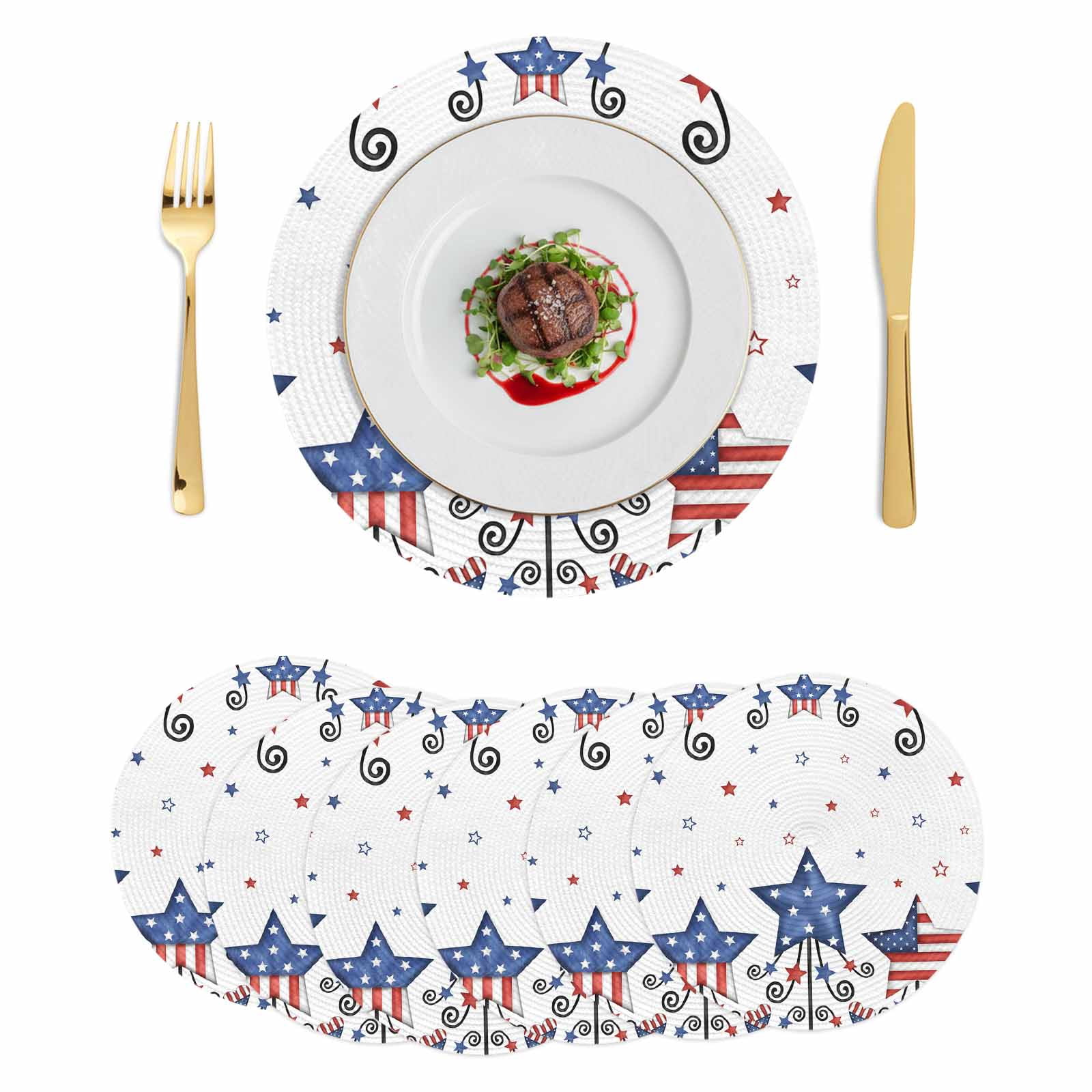 4th of July Round 15 Inch Placemats Set of 6, Blue Red Star Watercolor ...
