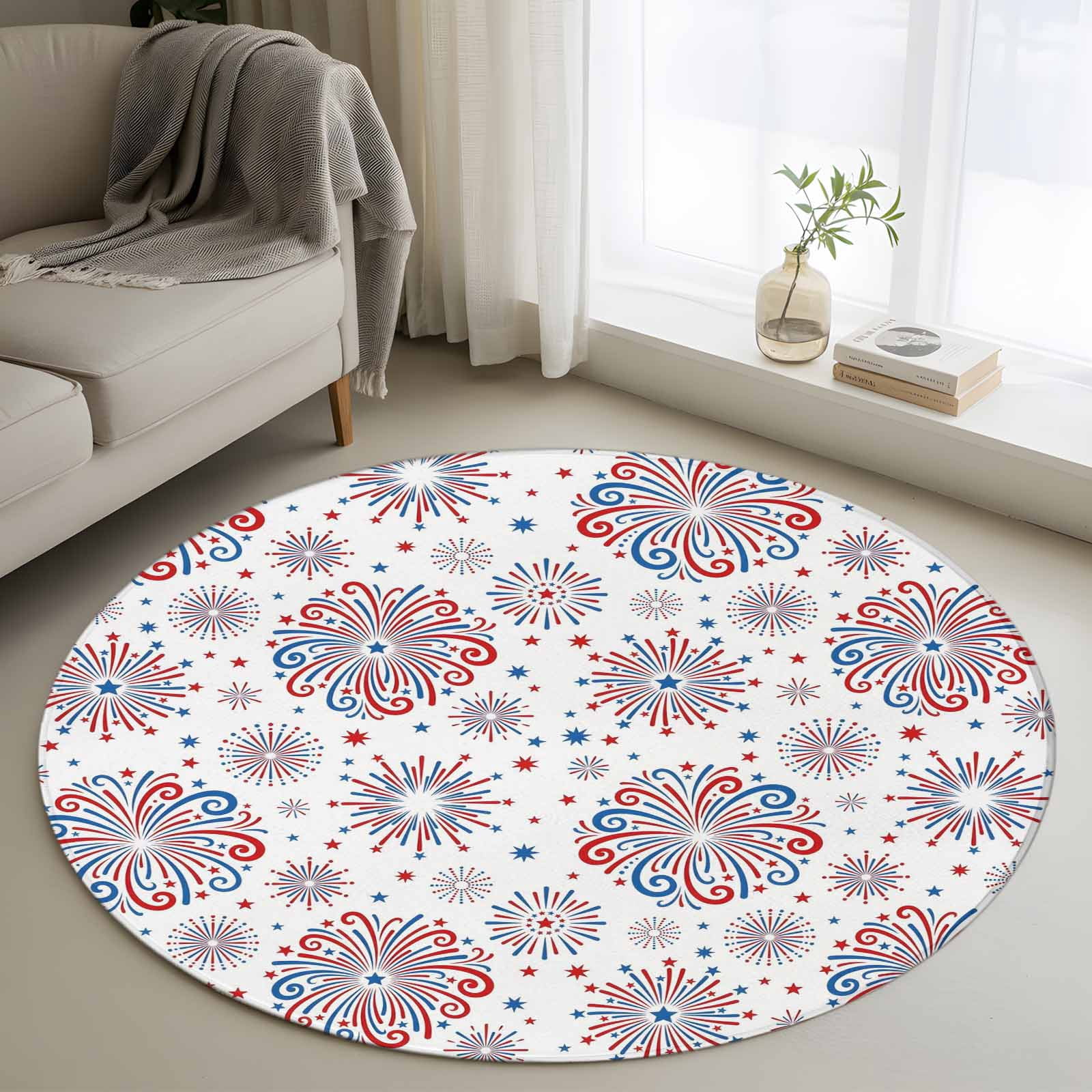 4th of July Round Area Rug 3.3Ft Washable Circle Rugs for Dining Room ...