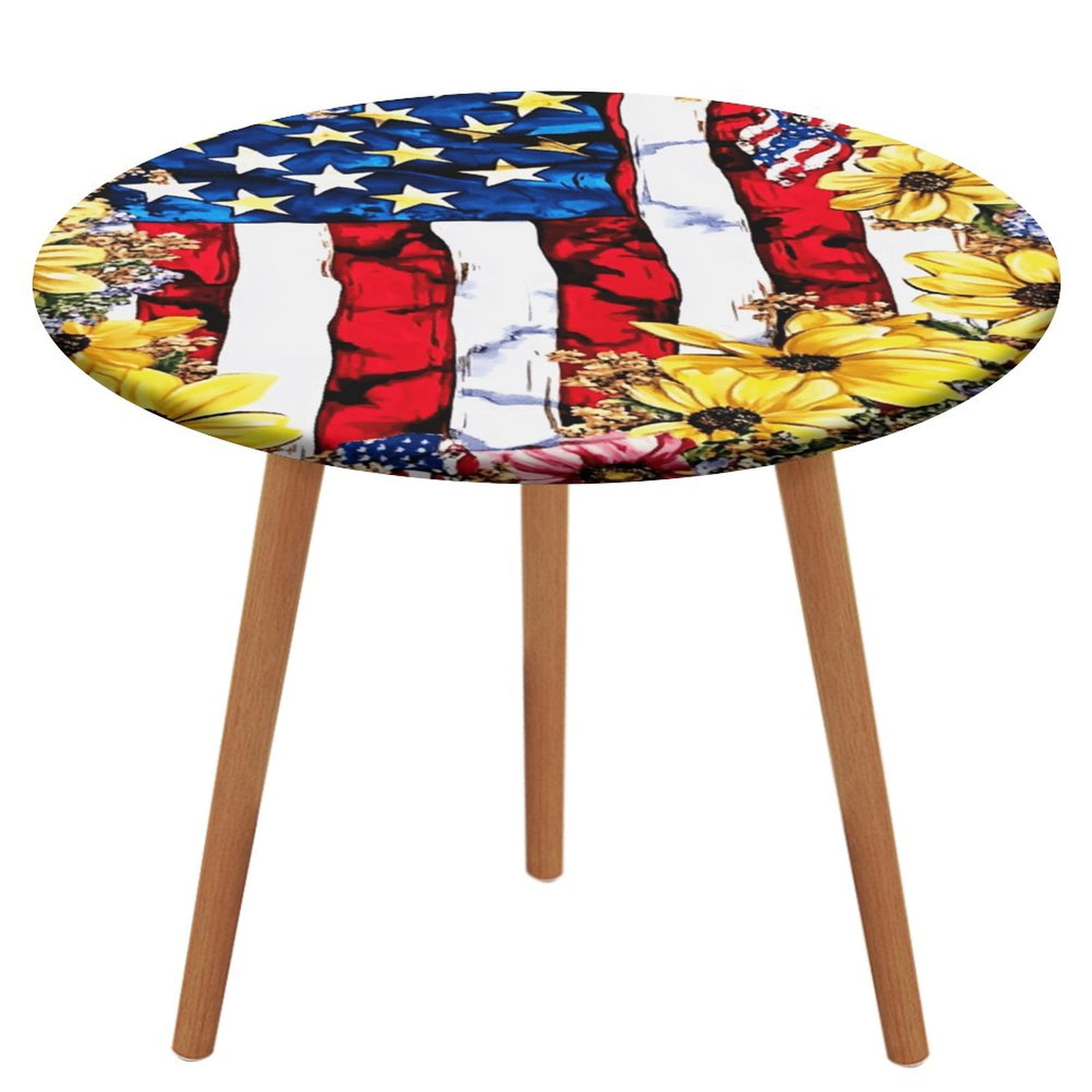 4th of July Round Fitted Tablecloth with Backing Elastic Edge Design ...