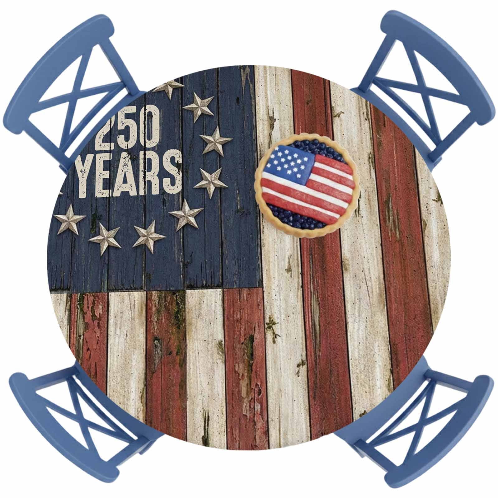 4th of July Round Fitted Tablecloth with Elastic 250th Anniversary USA ...