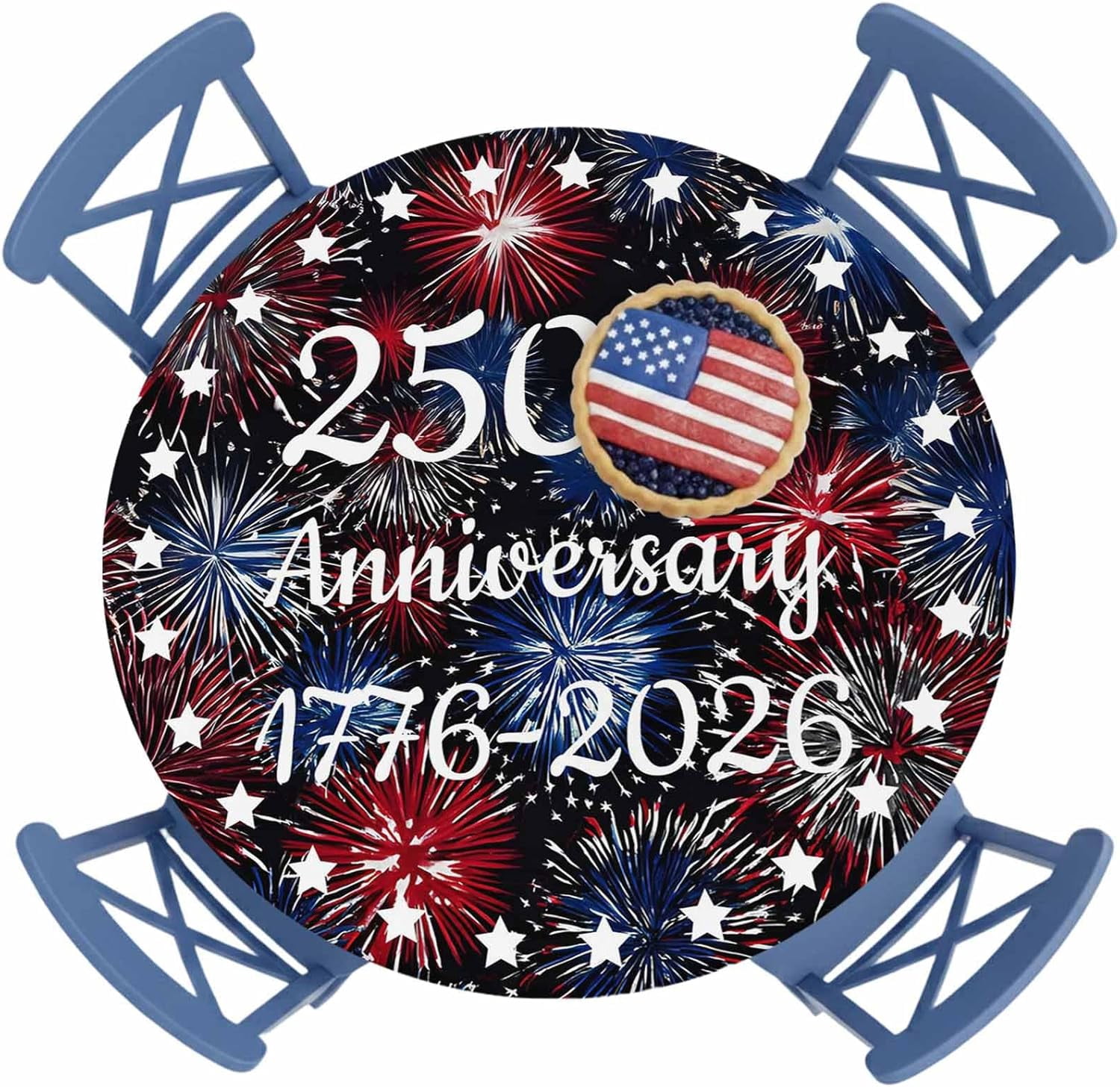 4th of July Round Fitted Tablecloth with Elastic Edge America 250 ...