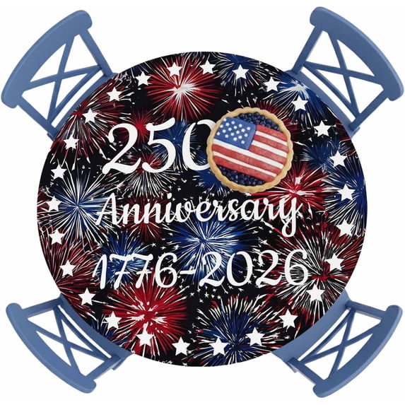 4th of July Round Fitted Tablecloth with Elastic Edge America 250 ...