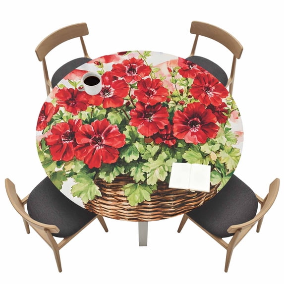 4th of July Round Fitted Tablecloth with Elastic Edge Begonia Flower ...