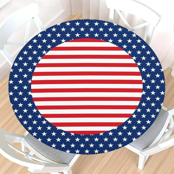 4th of July Round Fitted Tablecloth with Elastic Edge,Water-Resistant ...