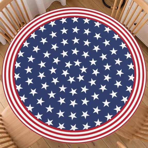 4th of July Round Fitted Tablecloth with Elastic Independence Memorial ...