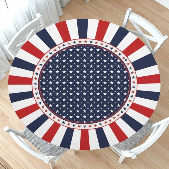4th of July Round Fitted Tablecloth with Elastic Patriotic Independence ...
