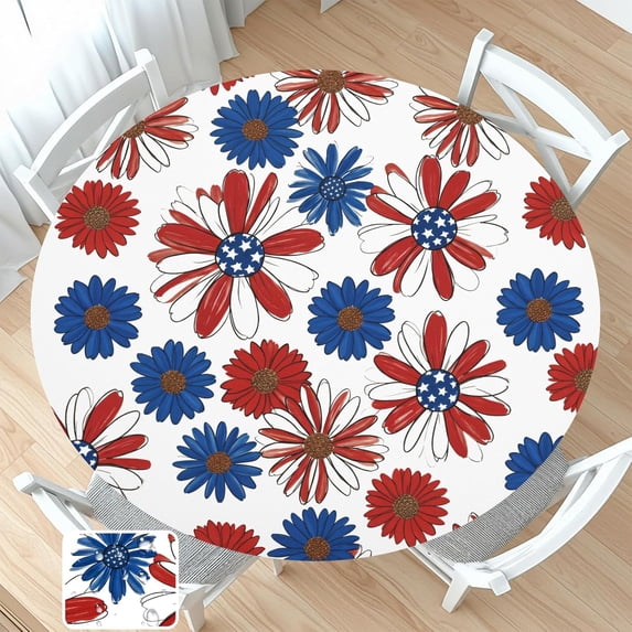 4th of July Round Fitted Tablecloth with Elastic Patriotic Independence ...