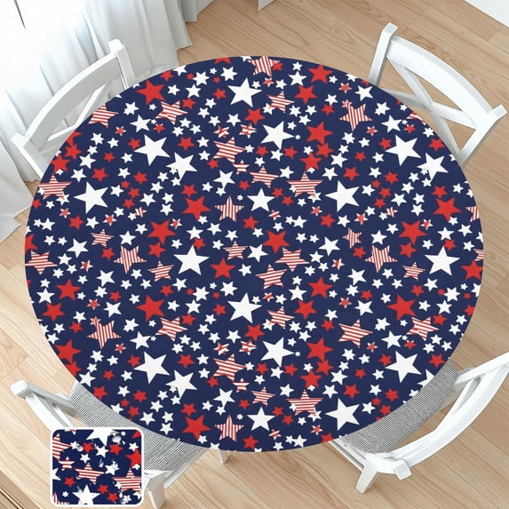4th of July Round Fitted Tablecloth with Elastic Patriotic Independence ...