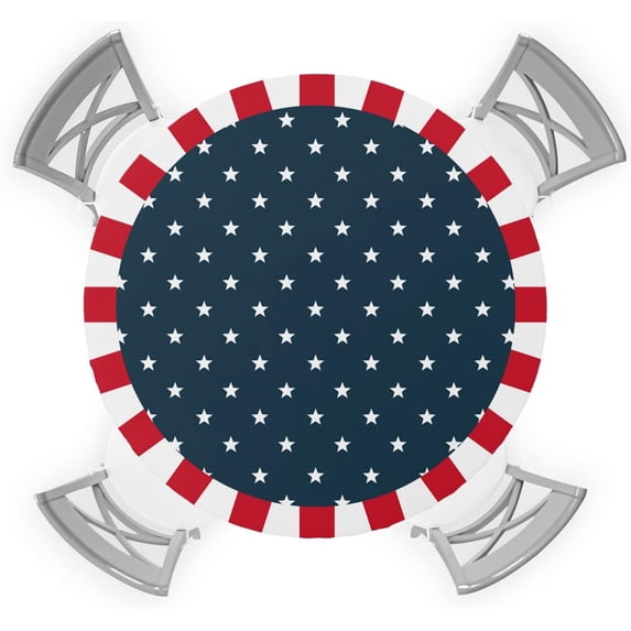 4th of July Round Fitted Tablecloth with Elastic Patriotic Stars ...