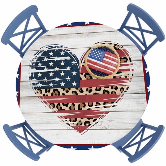 4th of July Round Fitted Tablecloth with Elastic Patriotic Stars USA ...