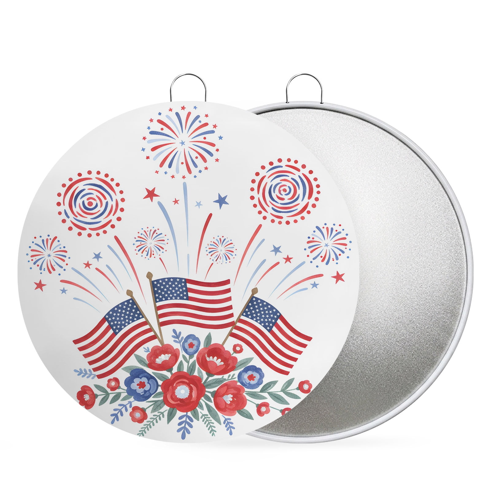 4th of July Round Metal Signs for Outside American Flag Fireworks Tin ...