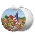 4th of July Round Metal Signs for Outside American Flag Sunflower Tin ...