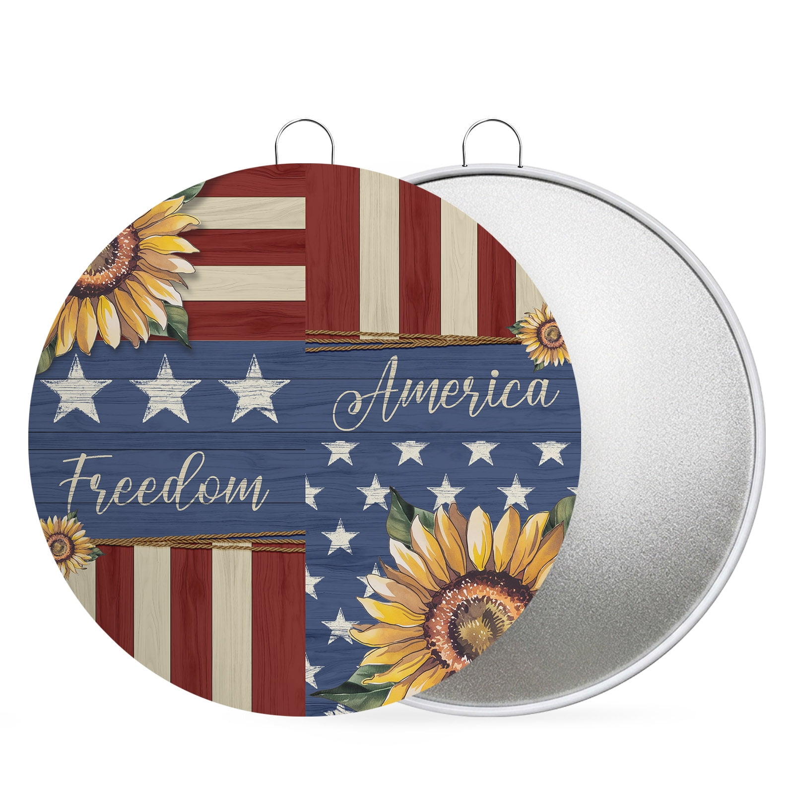 4th of July Round Metal Signs for Outside American Flag Tin Signs ...