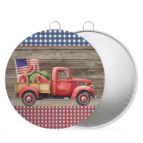 4th of July Round Metal Signs for Outside American Flag Truck Tin Signs ...