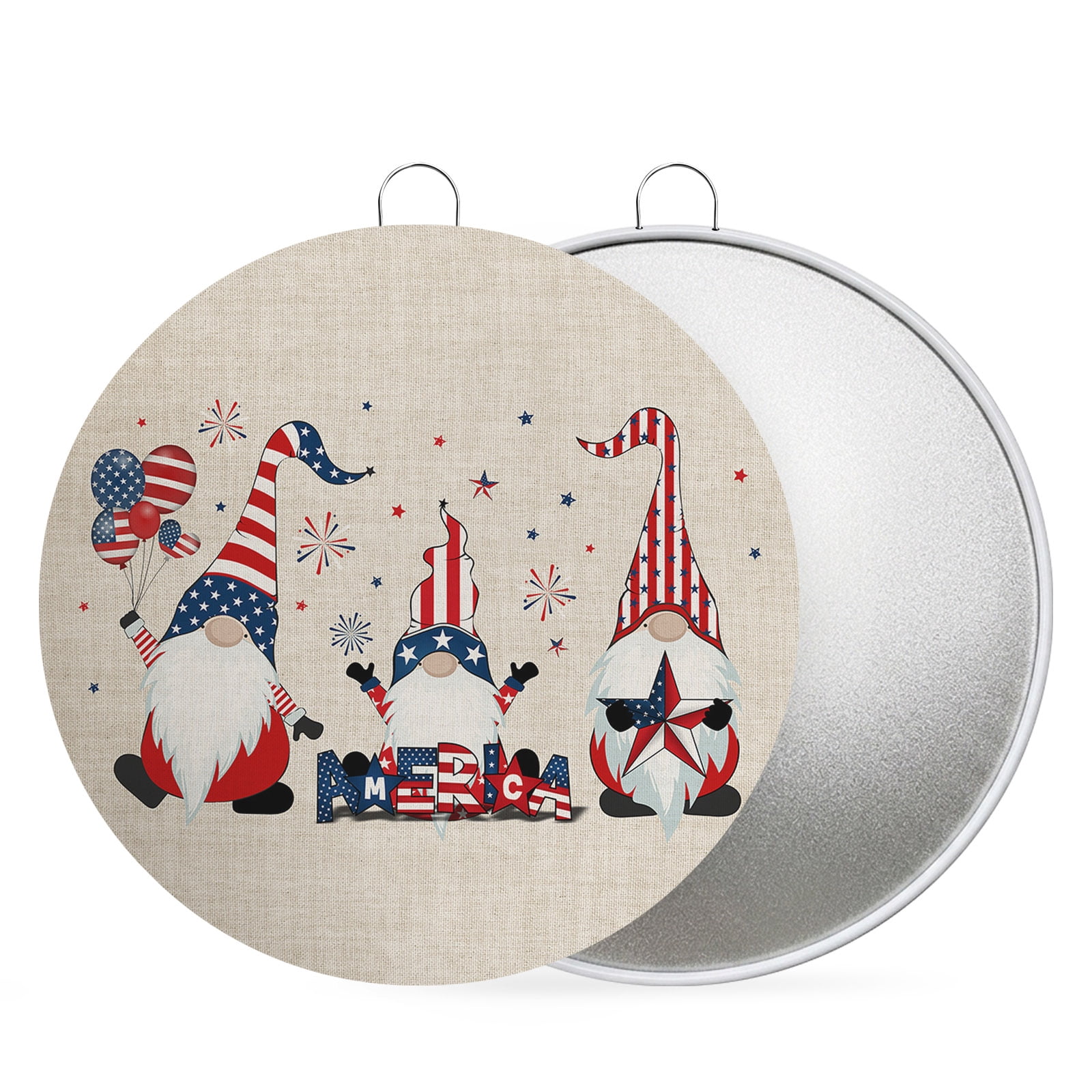 4th of July Round Metal Signs for Outside Gnomes Holding Star Balloon ...