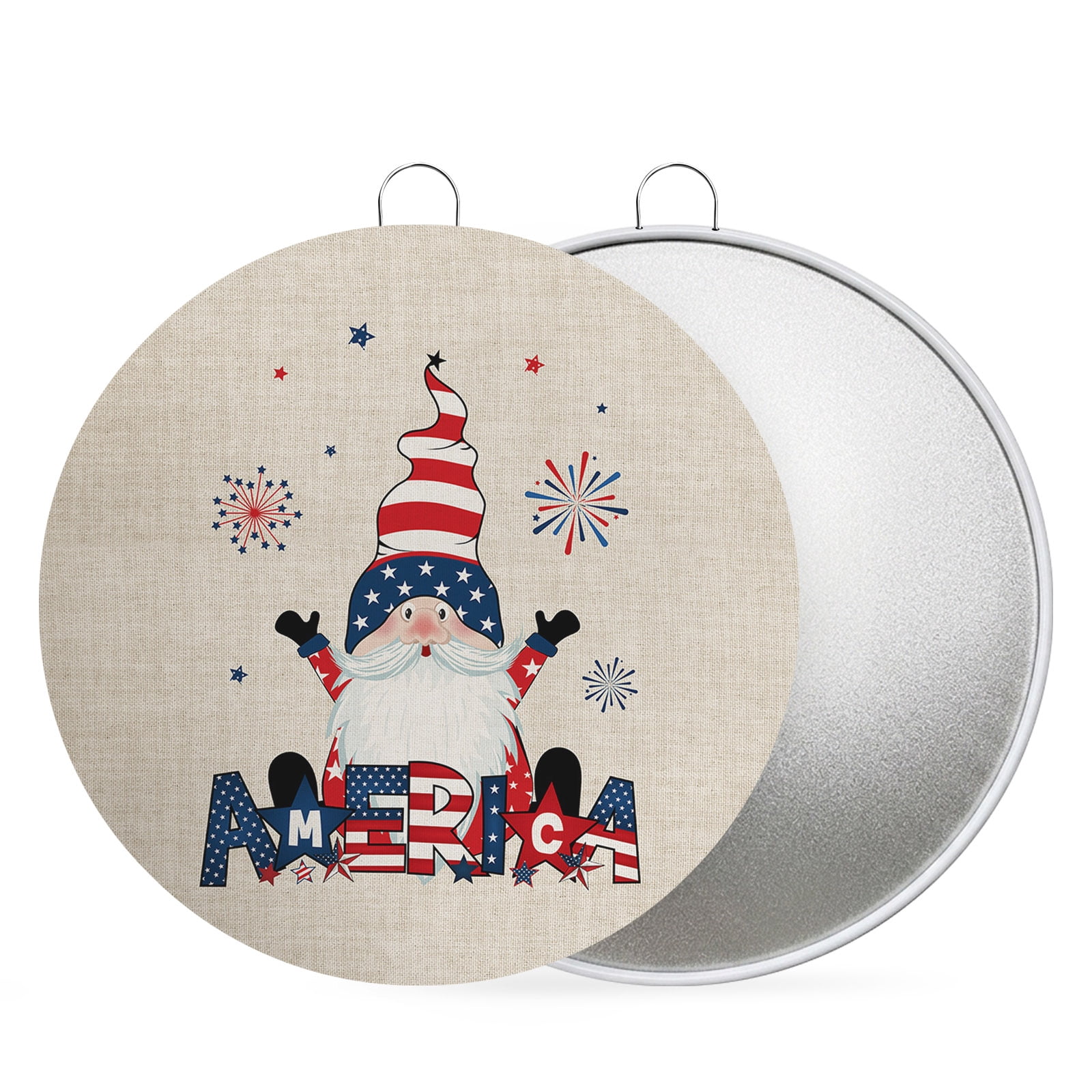 4th of July Round Metal Signs for Outside Gnomes USA Stars Flag Tin ...
