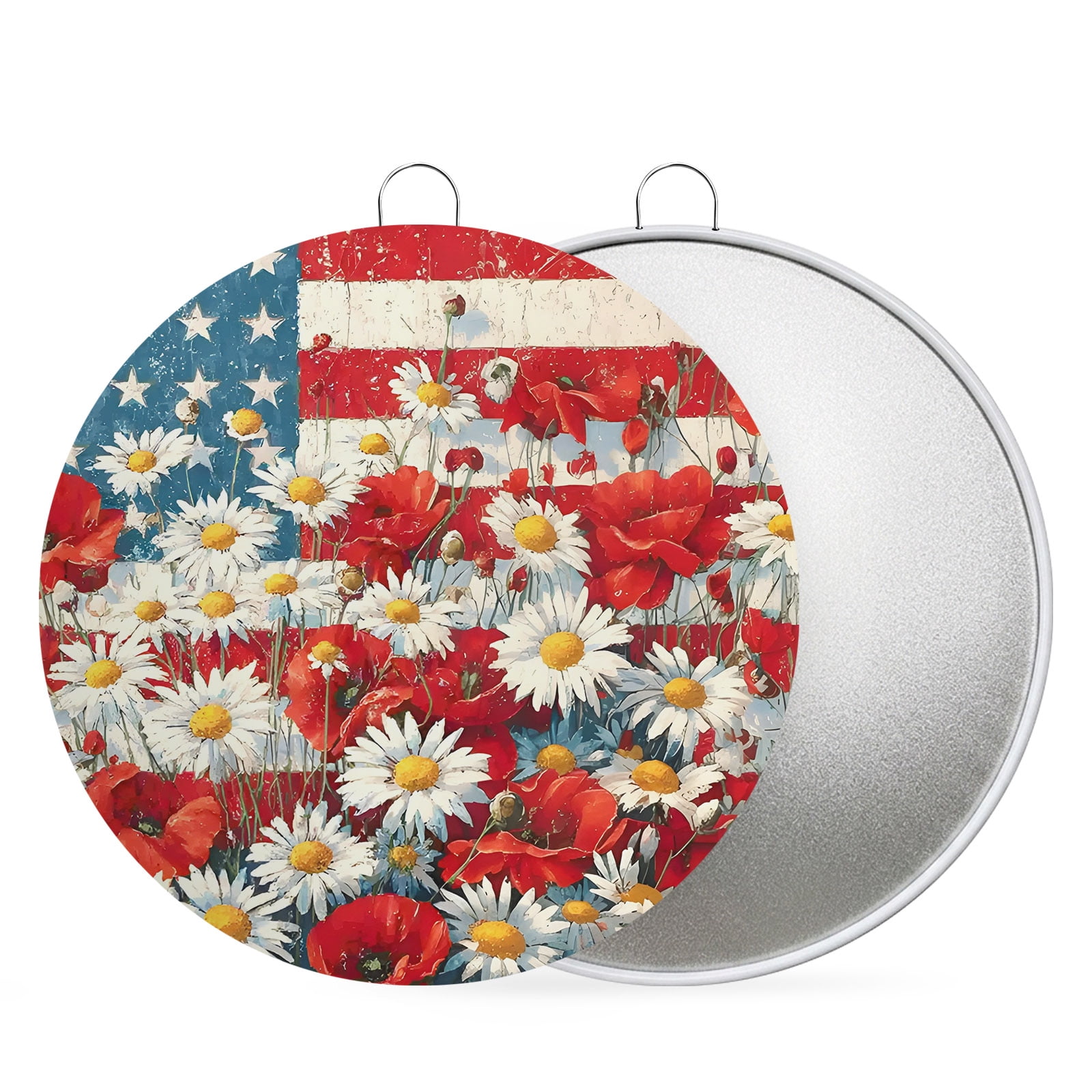 4th of July Round Metal Signs for Outside Patriotic Daisy Poppy Tin ...