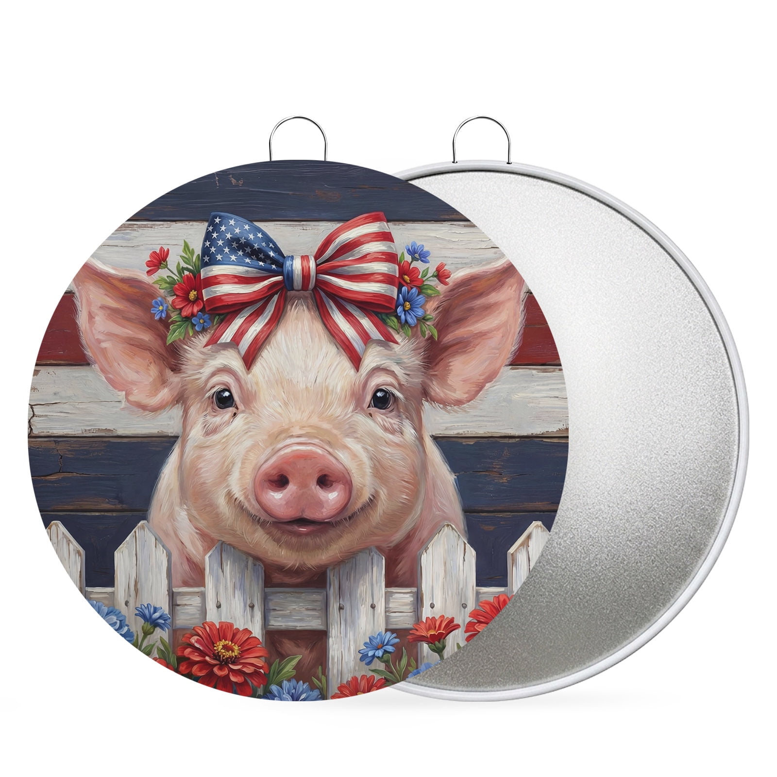 4th of July Round Metal Signs for Outside Patriotic Farm Pig Tin Signs ...