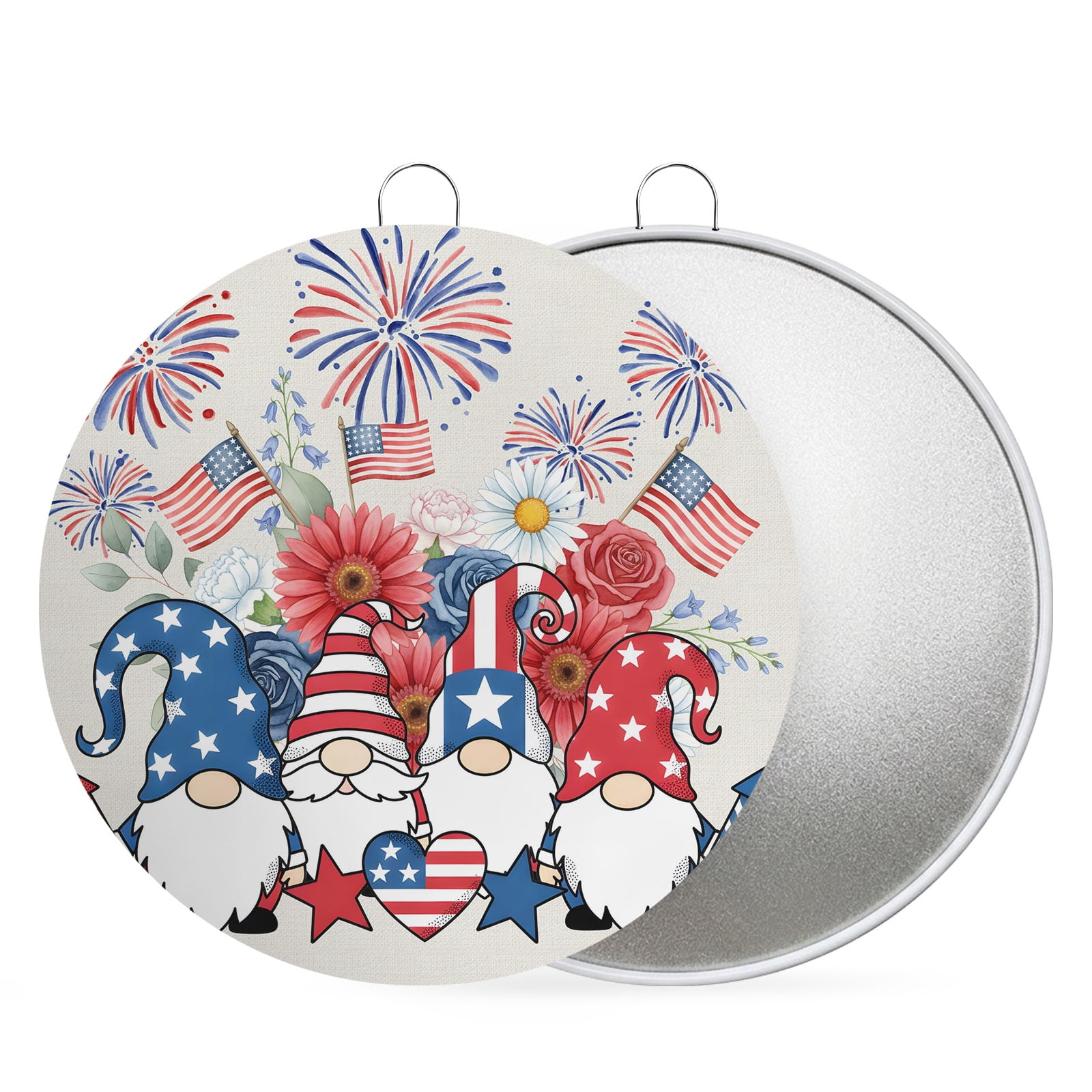 4th of July Round Metal Signs for Outside Patriotic Gnomes Tin Signs ...