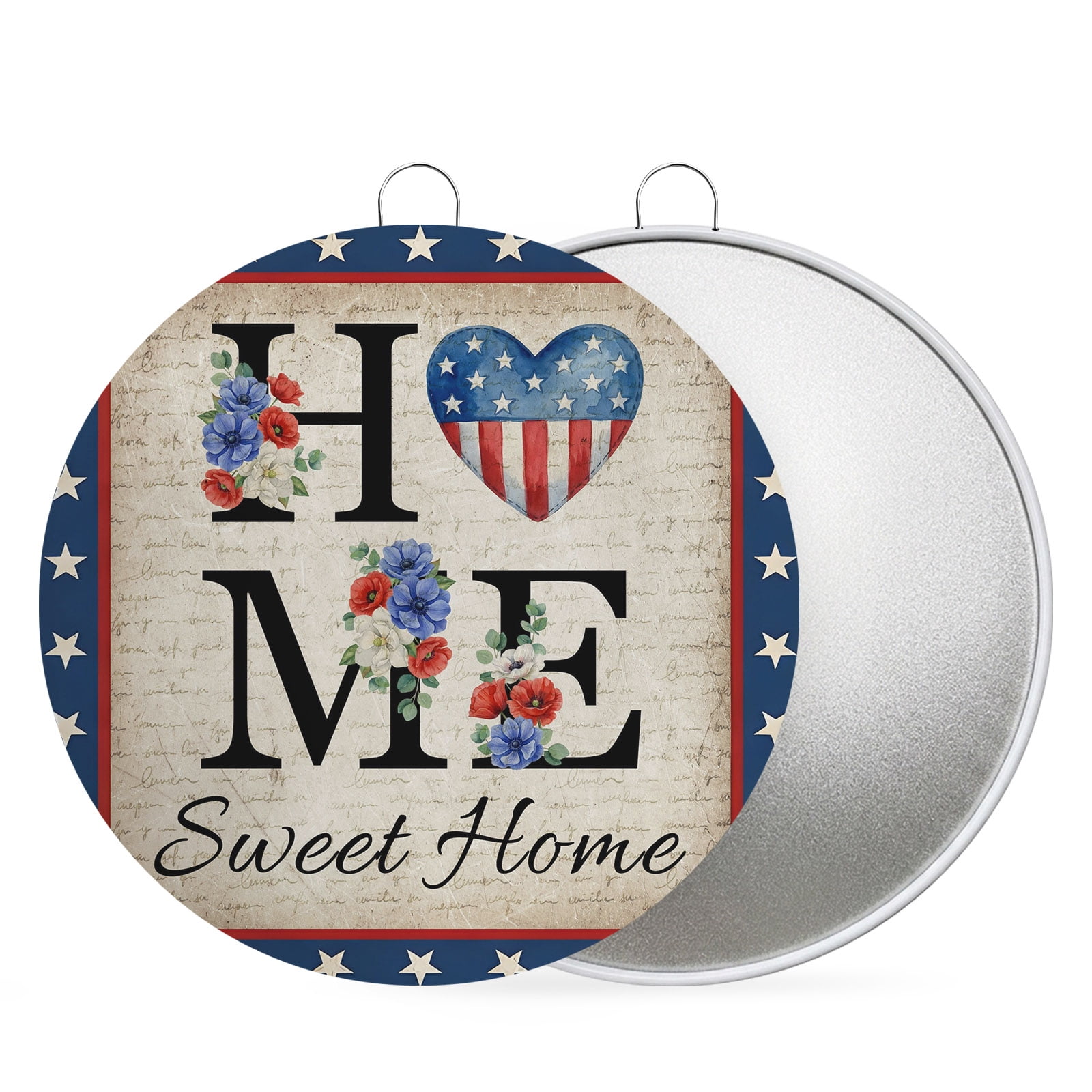 4th of July Round Metal Signs for Outside Patriotic Heart Poppy Tin ...