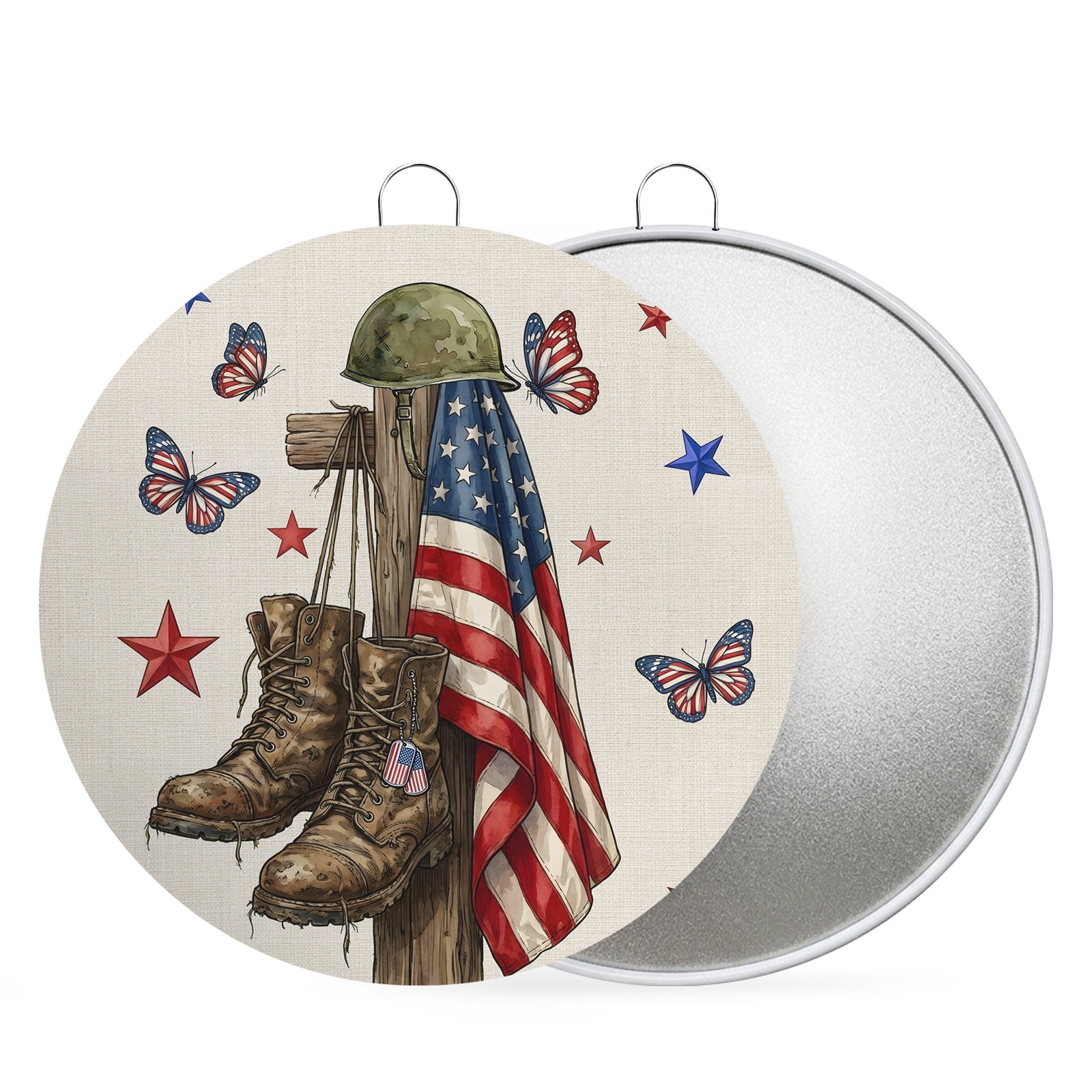 4th of July Round Metal Signs for Outside Patriotic Military Boots Tin ...