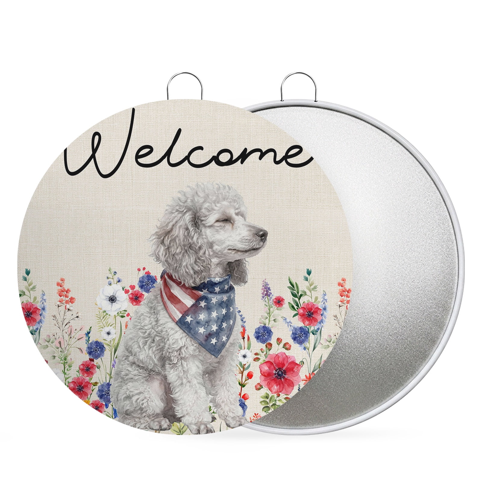 4th of July Round Metal Signs for Outside Patriotic Poodle Tin Signs ...