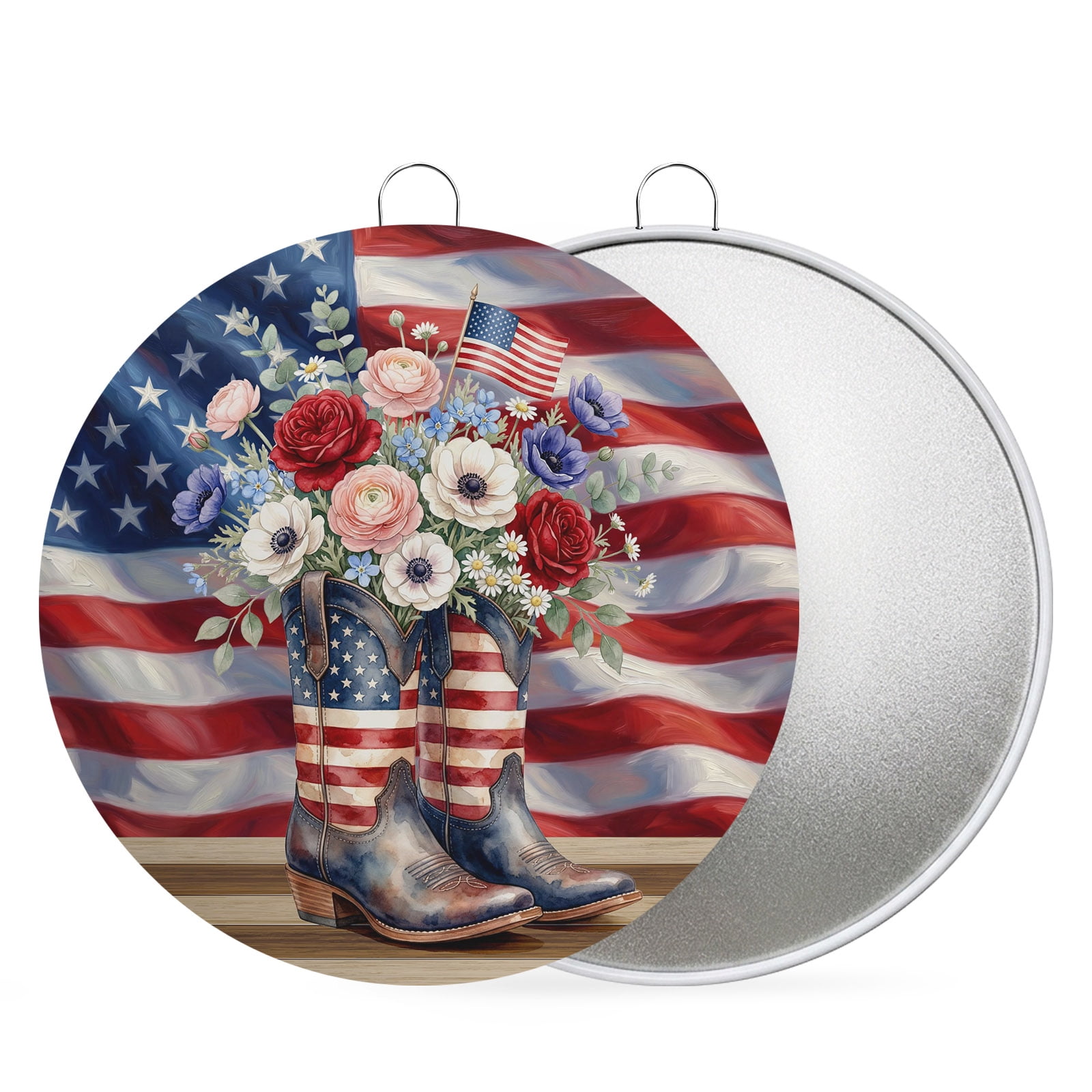 4th of July Round Metal Signs for Outside Patriotic Poppy Boots Tin ...