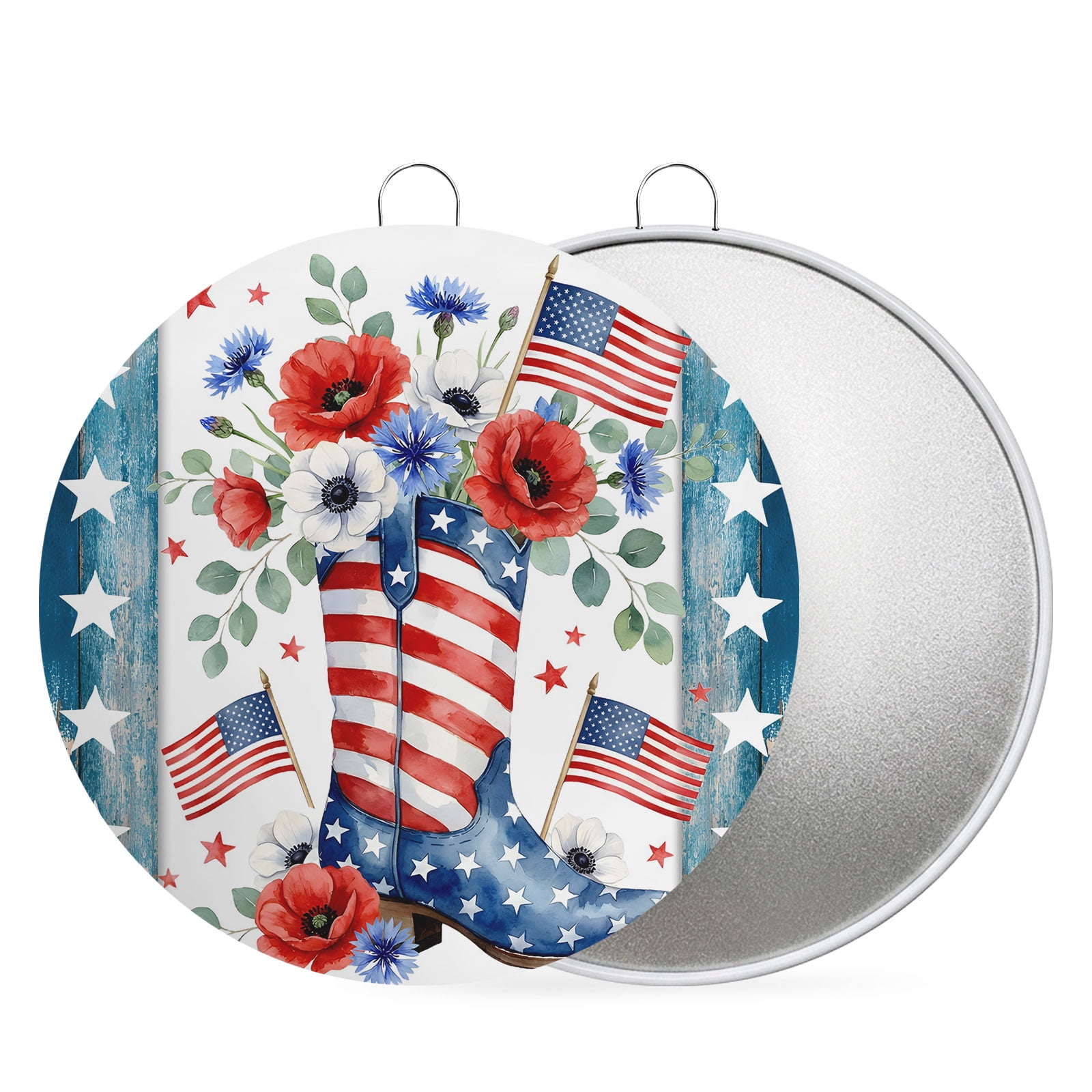 4th of July Round Metal Signs for Outside Patriotic Poppy Boots Tin ...