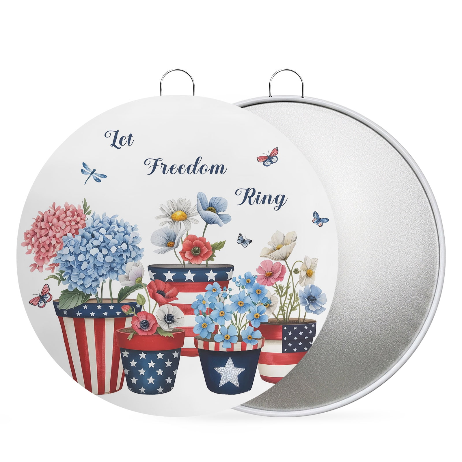 4th of July Round Metal Signs for Outside Patriotic Poppy Flowers Tin ...