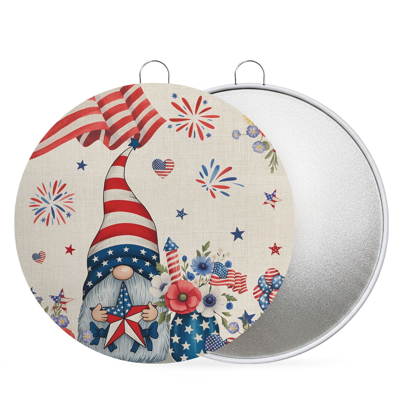 4th of July Round Metal Signs for Outside Patriotic Star Gnome Tin ...