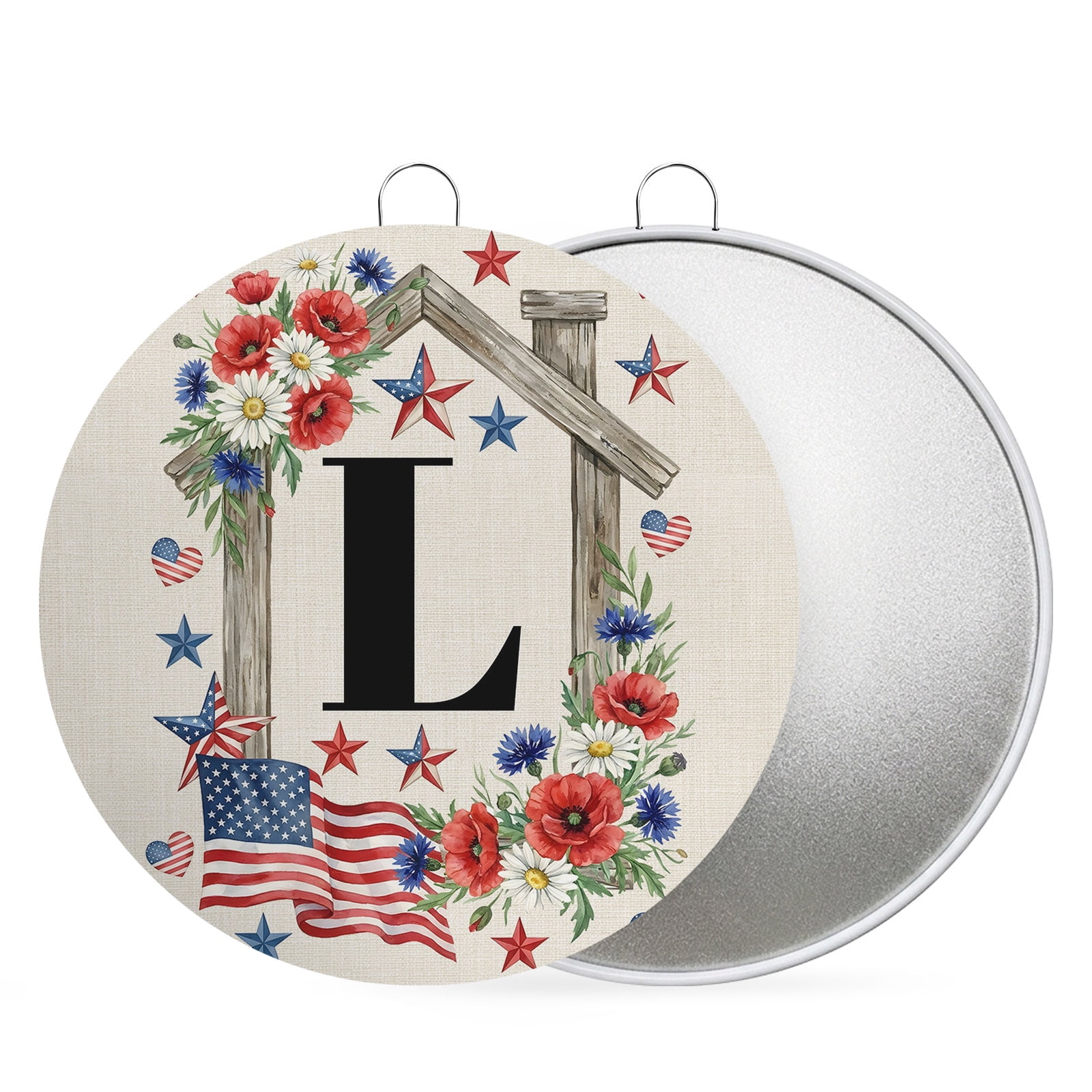 4th of July Round Metal Signs for Outside Patriotic Star Letter L Tin ...