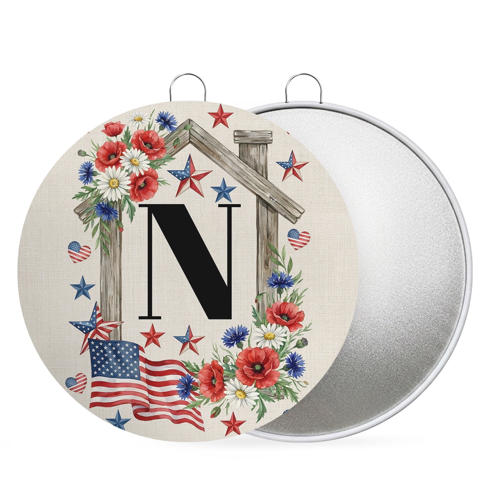 4th of July Round Metal Signs for Outside Patriotic Star Letter N Tin ...