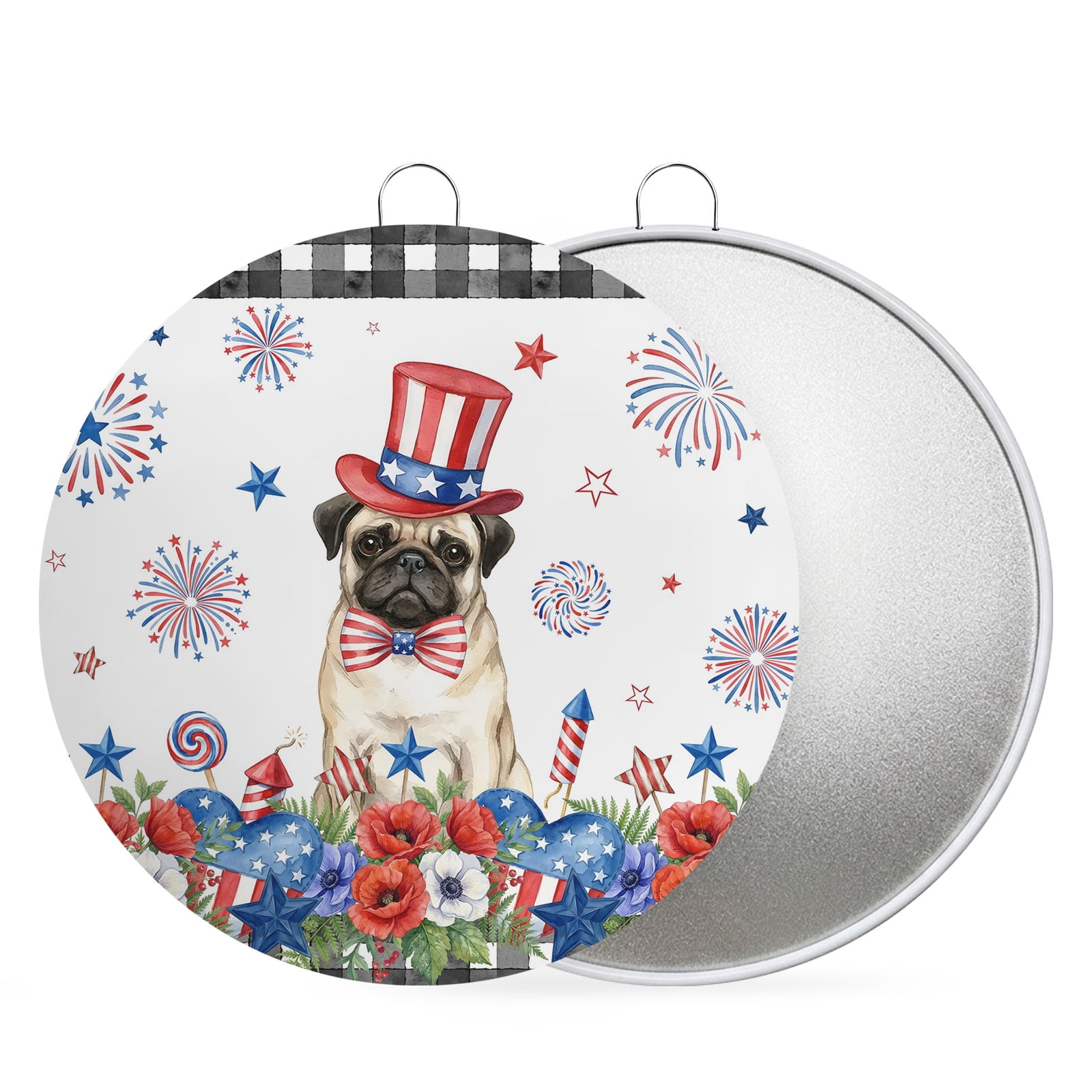 4th of July Round Metal Signs for Outside Patriotic Stars Pug Tin Signs ...