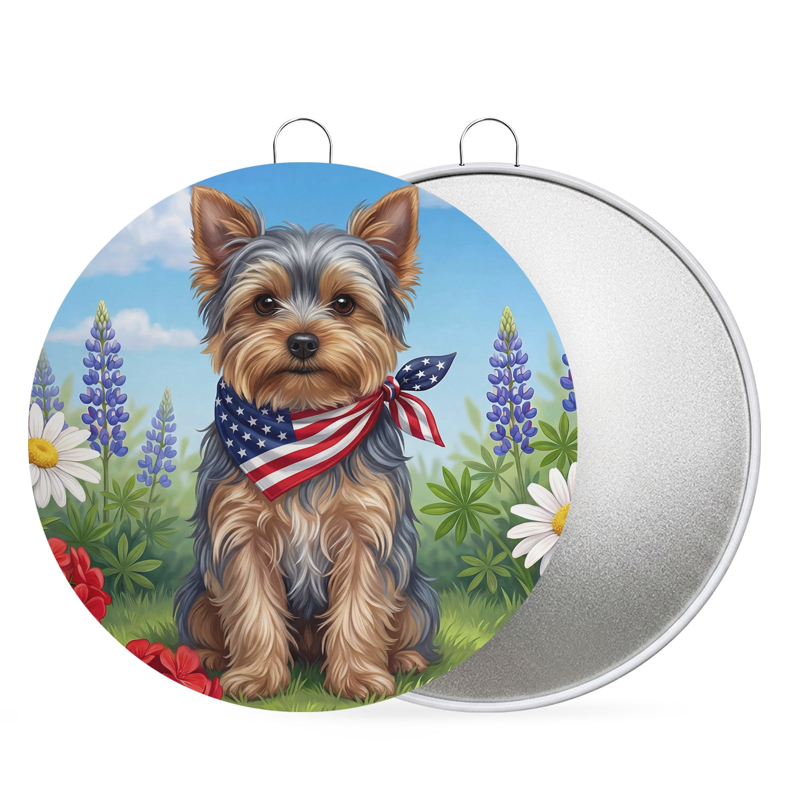 4th of July Round Metal Signs for Outside Patriotic Yorkshire Terrier ...