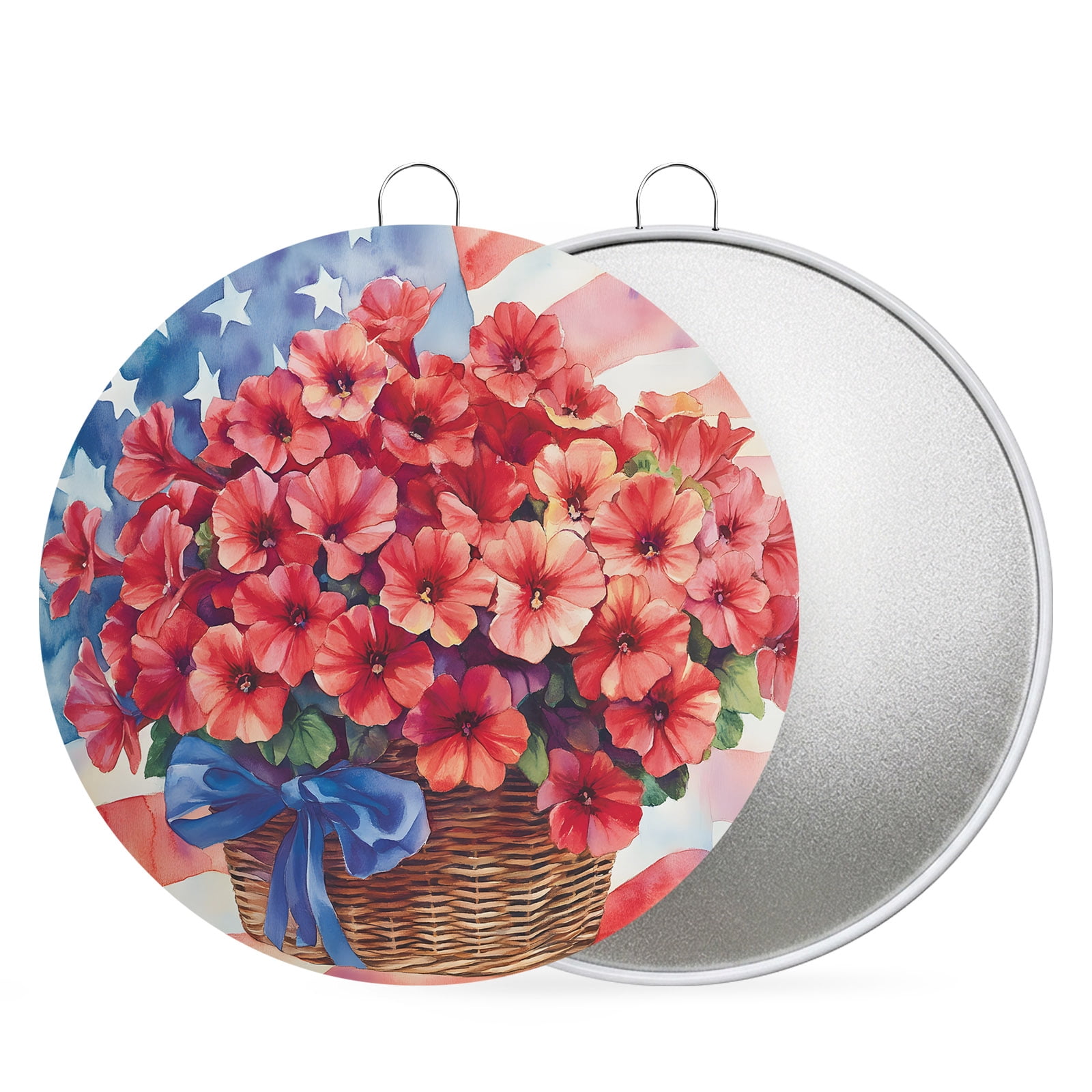 4th of July Round Metal Signs for Outside Poppy Bouquet Tin Signs ...
